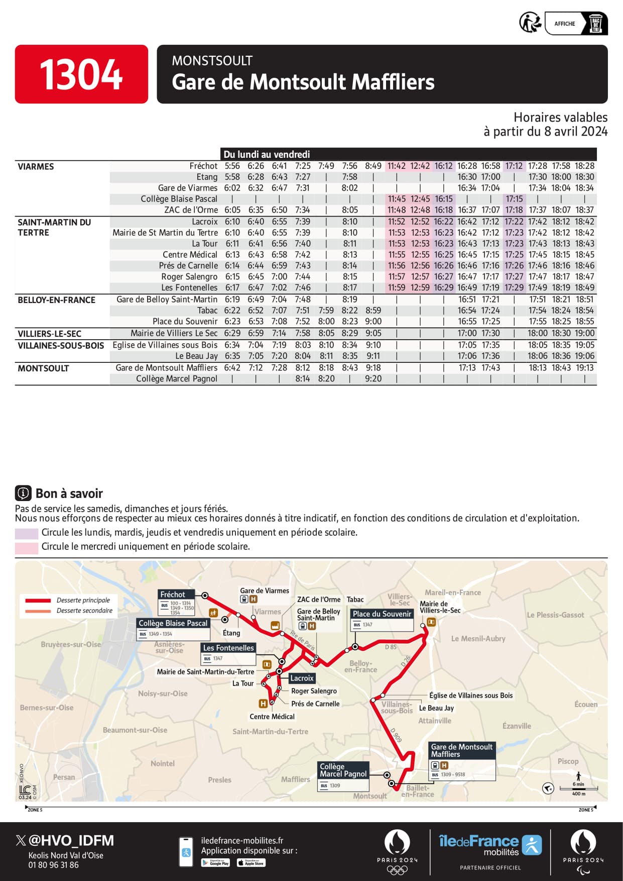 Nouvelles modifications horaires de bus ligne 1304 - Saint-Martin-du-Tertre