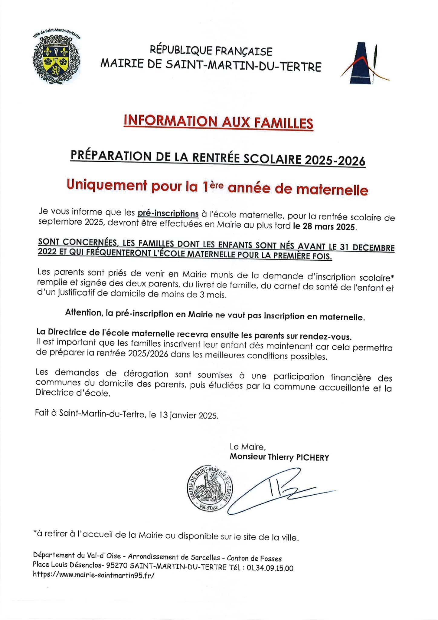 Préparation de la rentrée scolaire 2025-2026 - Saint-Martin-du-Tertre